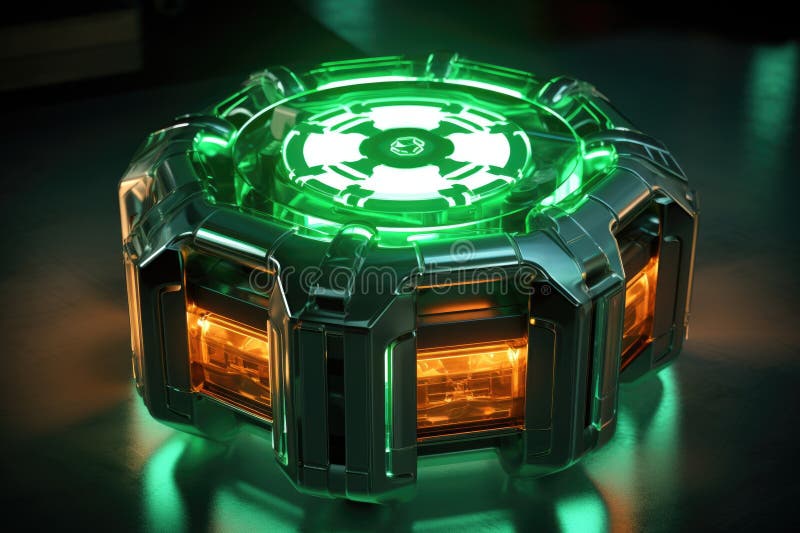 Glowing Nuclear Battery Symbol on a Futuristic Device Stock Photo ...