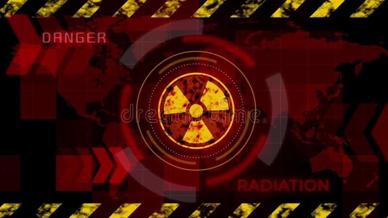 Glowing Nuclear Symbol. Red Screen with Message of Radioactive Danger ...