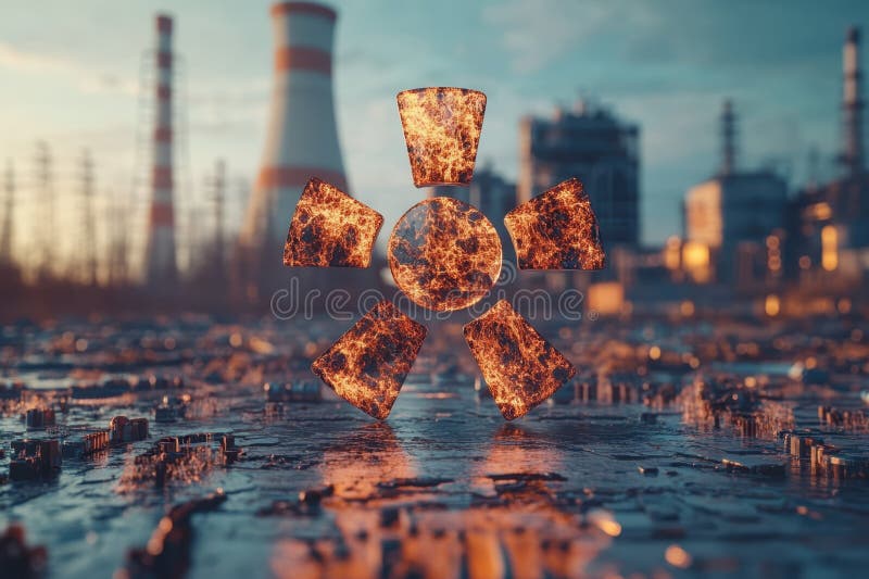 A Glowing Nuclear Symbol Stands Out Against a Desolate Industrial ...