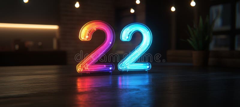 Glowing Number 22 in a Bar Setting with Neon Lights, Representing a ...