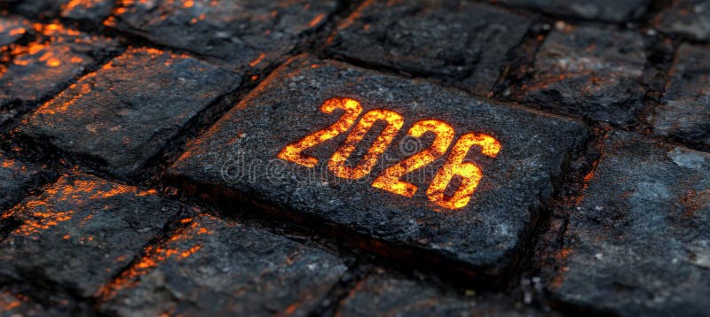 Glowing 2026 Number Burnt in Dark Stone Texture, Symbolizing the New ...