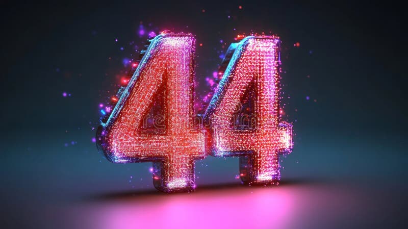 Glowing Number 44 on a Dark Background with Futuristic Lighting Effects ...