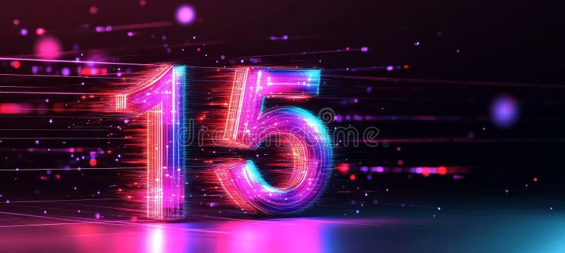 Glowing Number 15 on Digital Background, Representing Style, Futurism ...