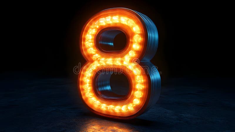 Glowing Number Eight 3D Render Stock Illustration - Illustration of ...