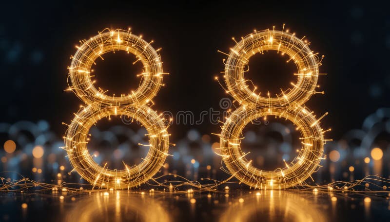 Glowing Number Eighty Eight Celebration Design with Golden Lights and ...