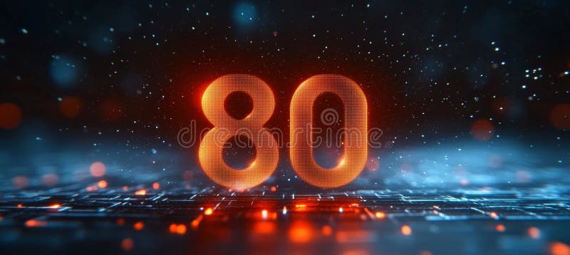 Glowing Number 80 on Futuristic Abstract Technology Background with Red ...
