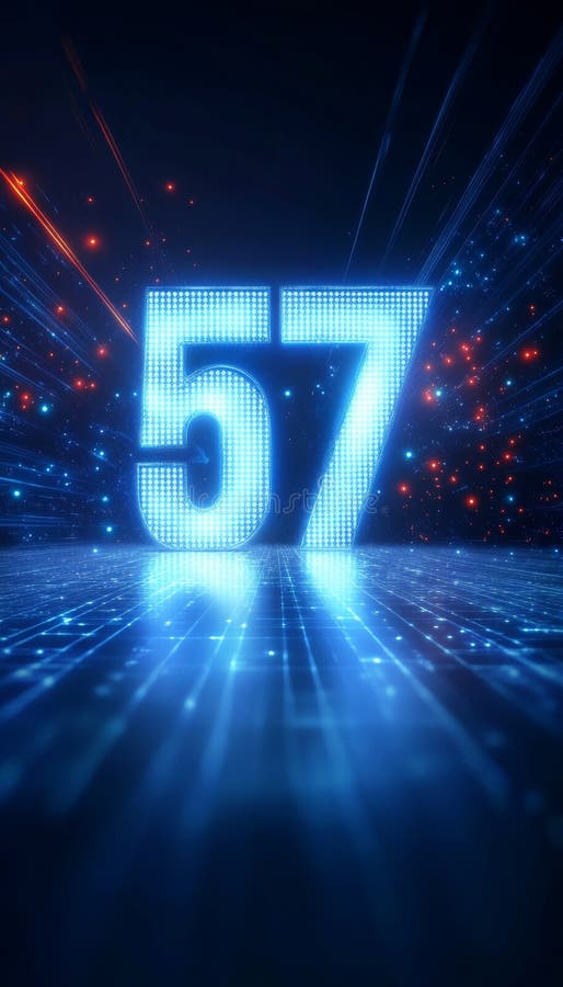 Glowing Number 57 on Futuristic Technology Background, Digital Big Data ...