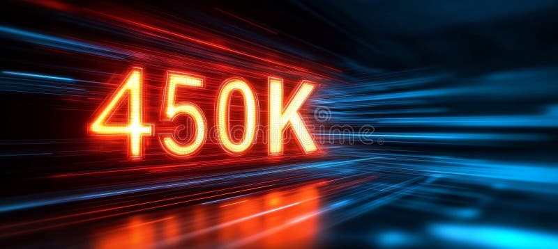 Glowing Number 450k in Fast Motion Background with Red Light Trails ...