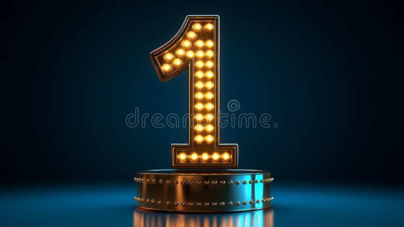 Glowing Number One with Lights on a Dark Background Stock Illustration ...