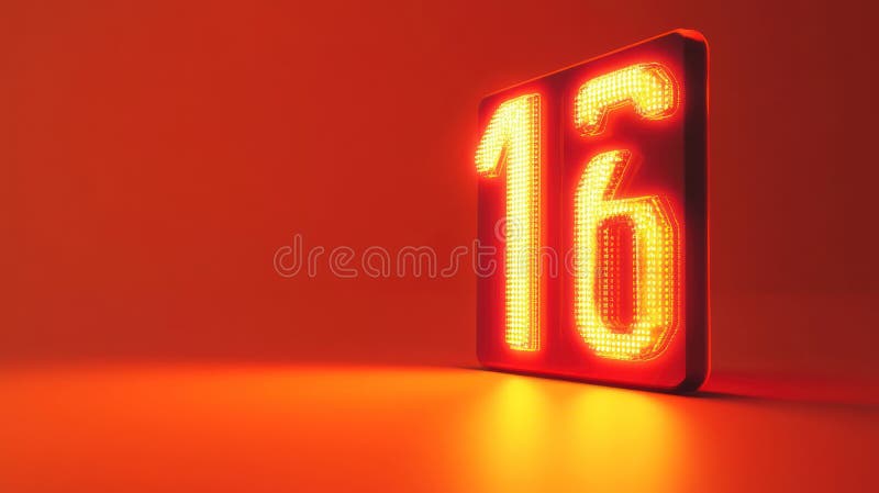 Glowing Number Sixteen on Orange Background Stock Illustration ...