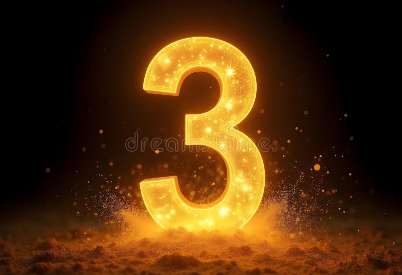 Glowing Number Three with Sparkling Effects Creates Magical Stock ...