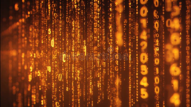 Glowing Numeric Matrix in Amber Tones. Neural Network AI Generated ...
