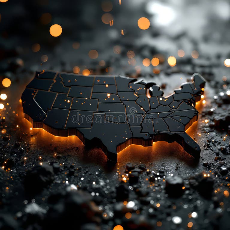 Glowing Obsidian US Map: a Dramatic 3D Render Stock Illustration ...
