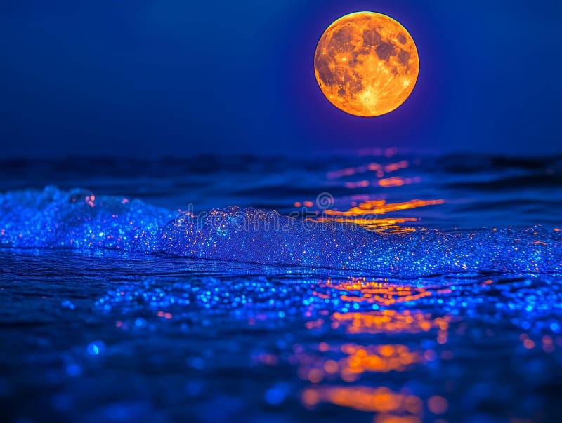 Magical Luminescent Beach Scene Stock Illustration - Illustration of ...