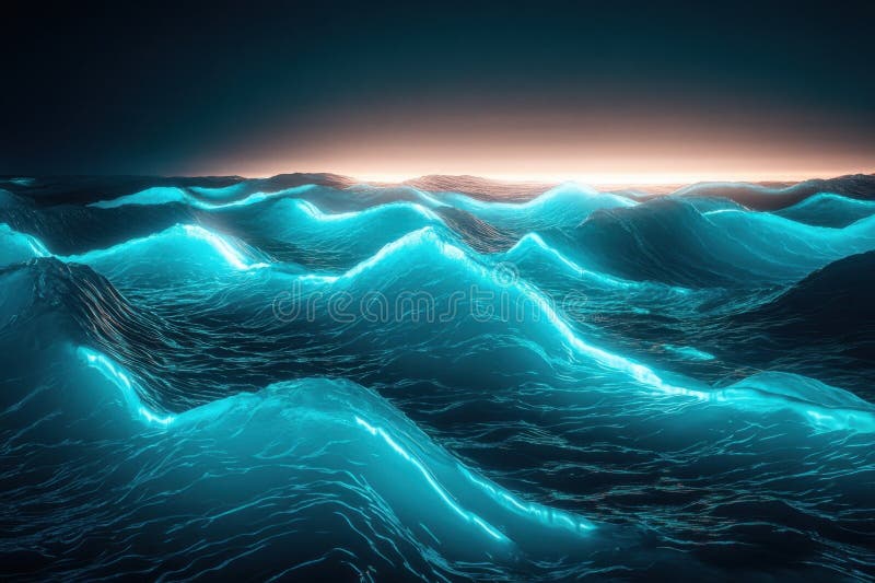 Glowing Ocean Waves Twilight Create Captivating Surreal Landscape Stock Photos - Free & Royalty ...