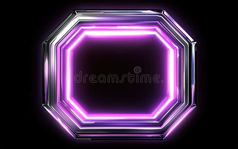 A Glowing Octagonal Neon Frame with Purple Lights Against a Dark ...