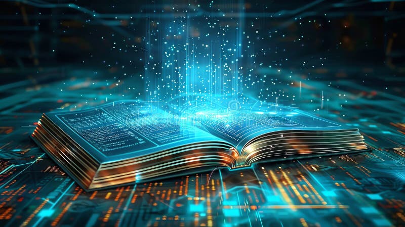 A Glowing, Open Book on a Digital Circuit Board, Symbolizing the Power ...