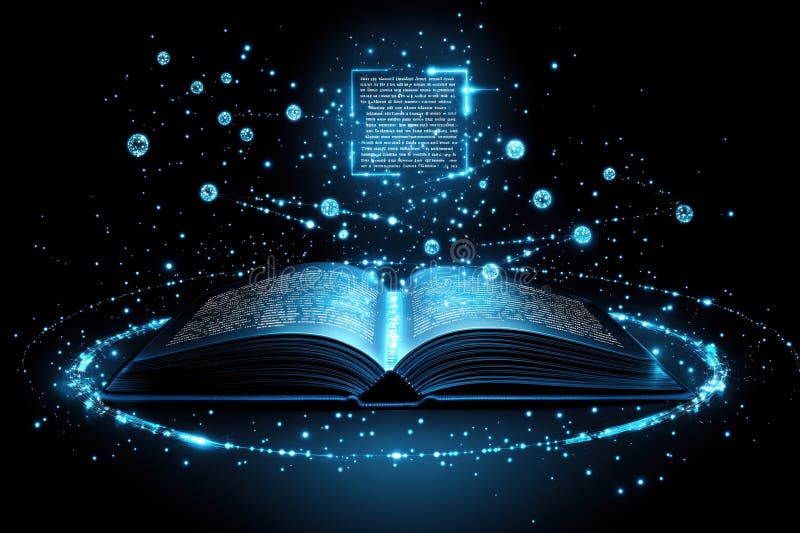 Glowing Open Book Knowledge Data Digital Futuristic Education Stock ...
