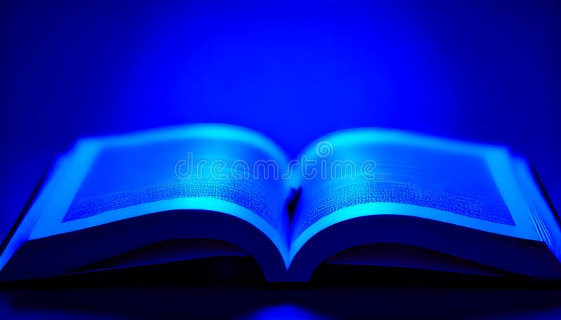 Glowing Open Book with a Mysterious Blue Light Stock Image - Image of ...