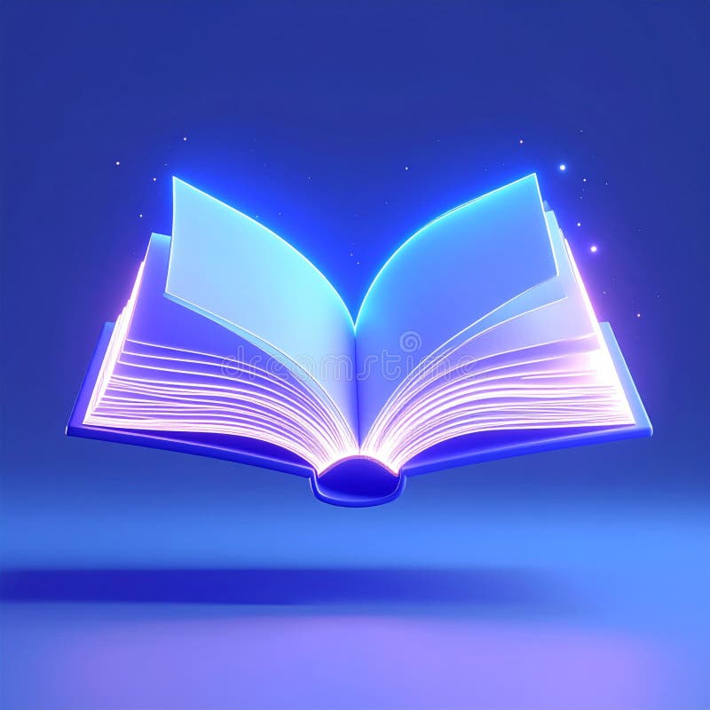 Glowing Open Book with Neon Blue Light Stock Illustration ...