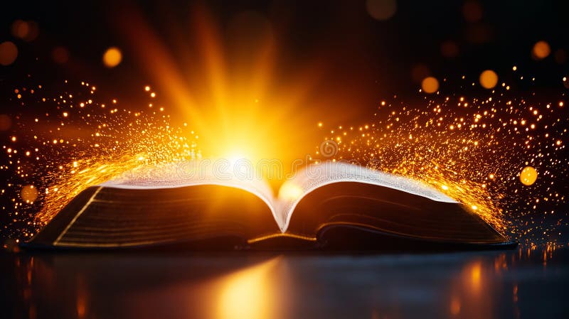 Glowing Open Book Radiates Light and Sparks, Symbolizing Knowledge and ...