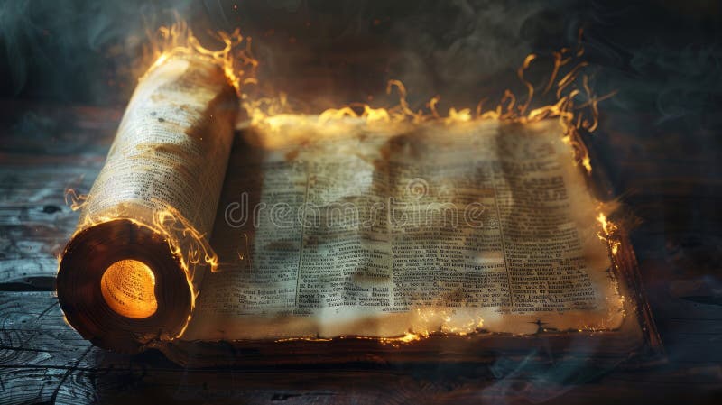 Glowing Open Scroll Parchment Revealing Ancient Text in a Dimly Lit ...