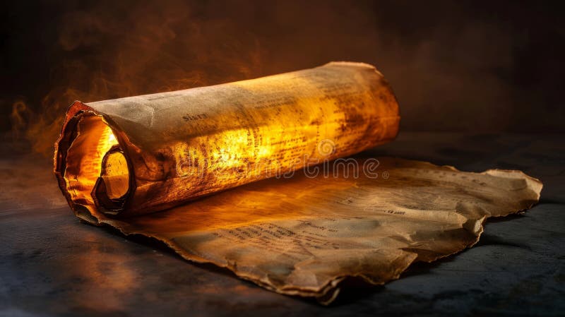 Glowing Open Scroll Parchment Revealing Ancient Text in Mysterious ...