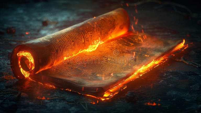 Glowing Open Scroll Parchment Revealing Ancient Text at Night in a ...