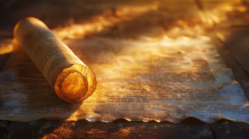 Glowing Open Scroll Unveiling the Book of E Under Warm Light Stock ...