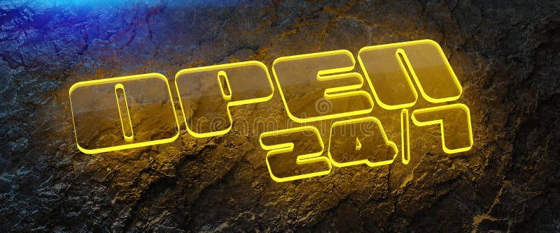 Glowing Open Sign on Wet Rock Stock Illustration - Illustration of neon ...