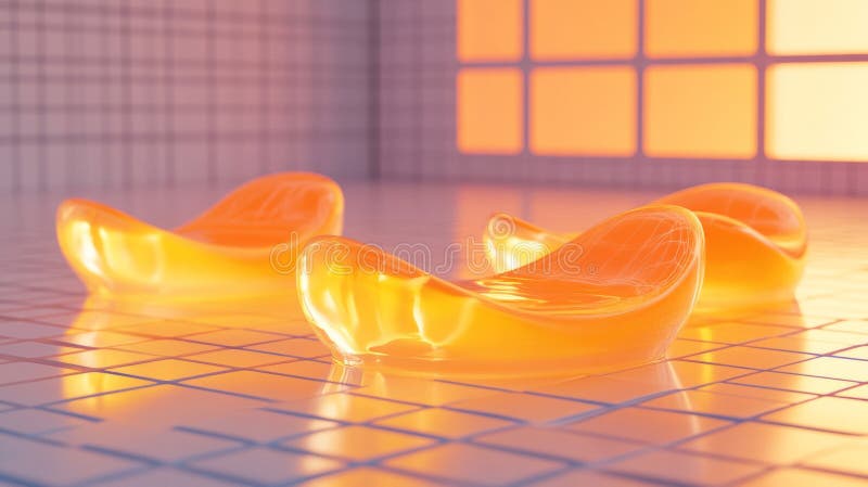 Glowing Orange Abstract Glass Objects on Reflective Surface Stock ...