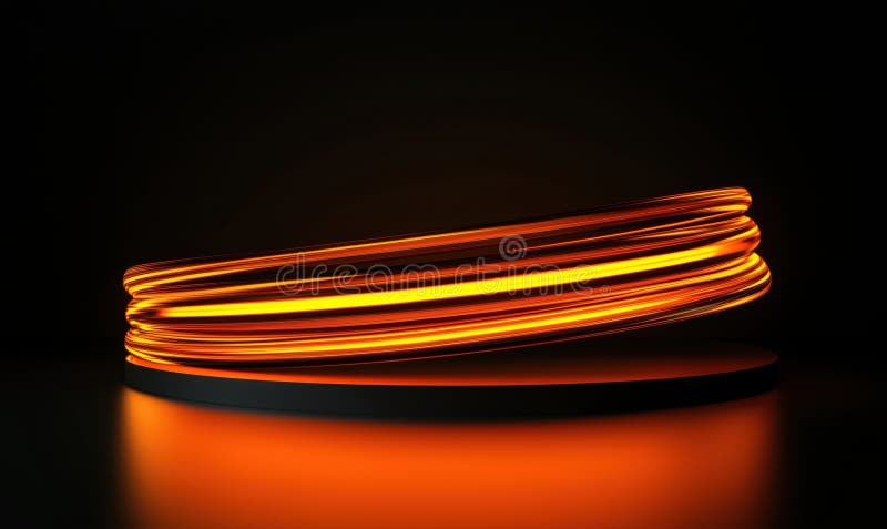 Glowing Orange Abstract Light Trails on a Dark Background with Circular ...