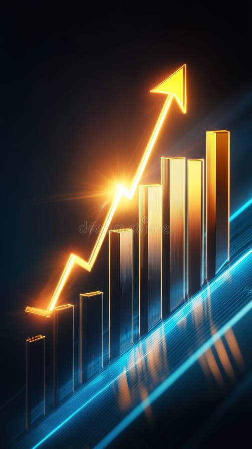 Glowing Orange Arrow and Bar Graph Indicating Growth and Success Stock ...