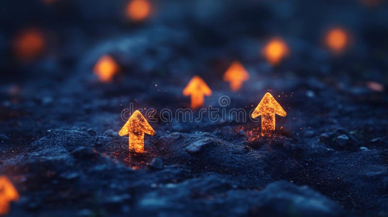 Glowing Orange Arrows Emerging from Dark Soil at Dusk Stock ...