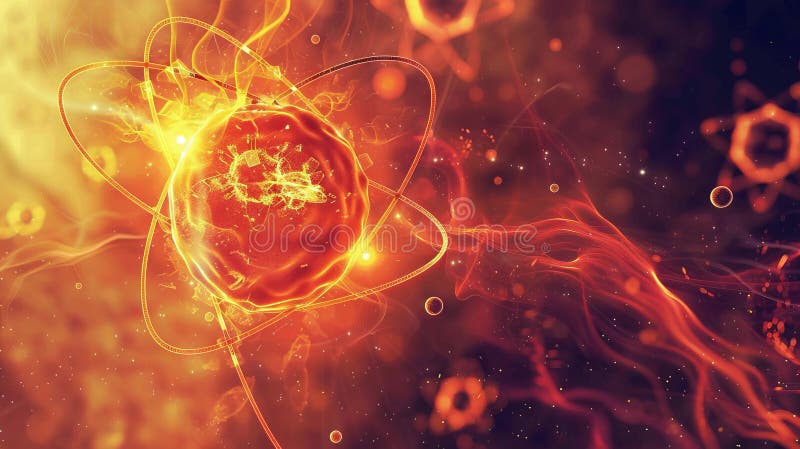 A Glowing Orange Atom in Space Stock Photo - Image of glowing, fire ...