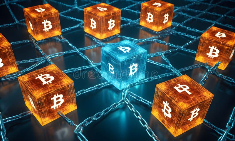 Illuminated Bitcoin Blocks on Network AI Generative Stock Photo - Image ...
