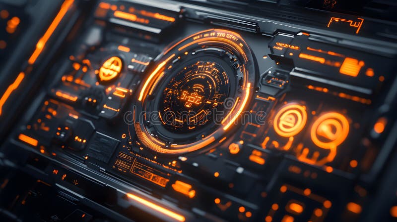 Glowing Orange and Black Futuristic Tech Interface Stock Illustration ...