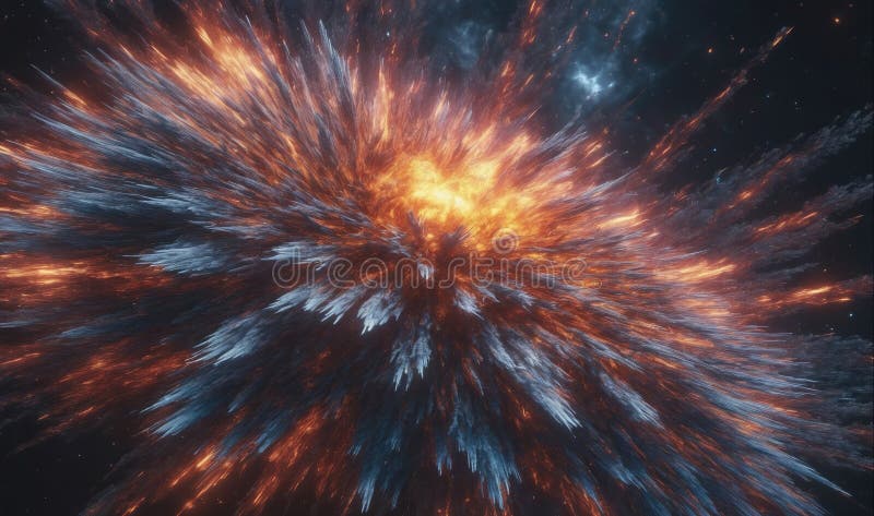 A Bright, Orange and Blue Explosion Fills the Black Space with ...
