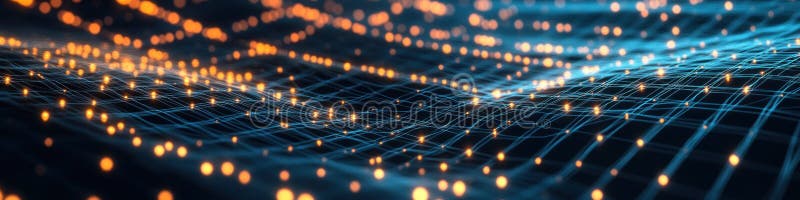 Glowing Orange and Blue Grid with Sparkling Particles, Symbolizing ...