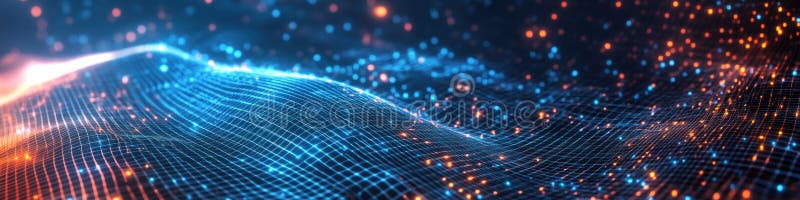 Glowing Orange and Blue Grid with Sparkling Particles, Symbolizing ...