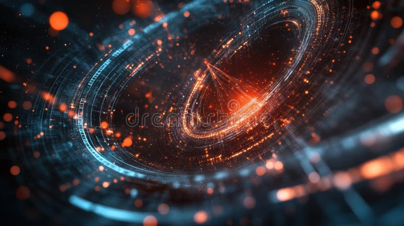 Glowing Orange and Blue Particles Rotating Around Bright Core Forming a ...