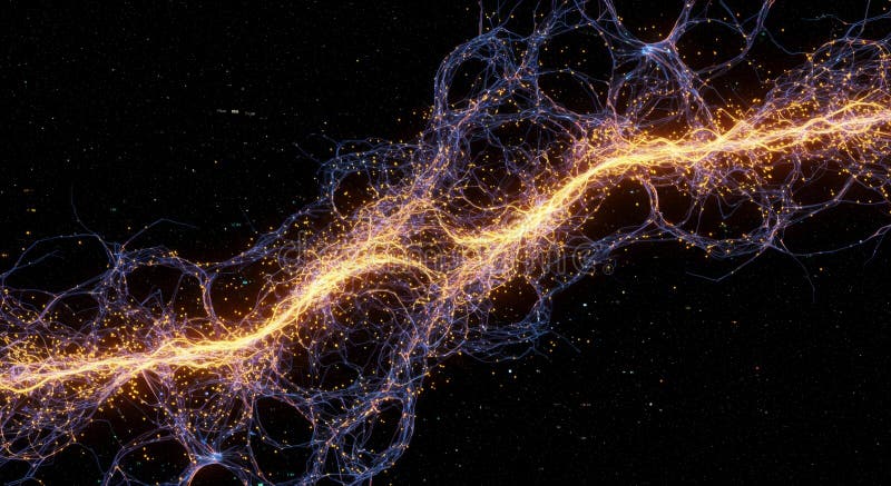 Glowing Orange and Blue Particles Stream in Dark Space Stock ...