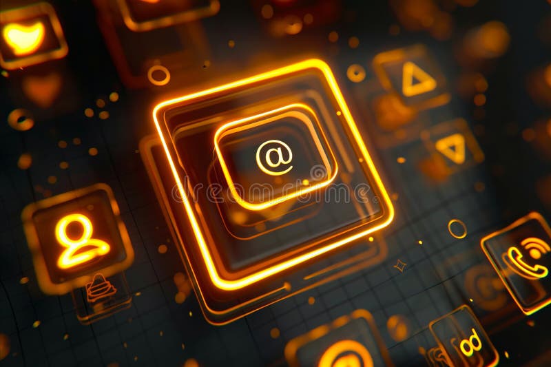 A Glowing Orange Button with an Email Icon Stock Photo - Image of ...