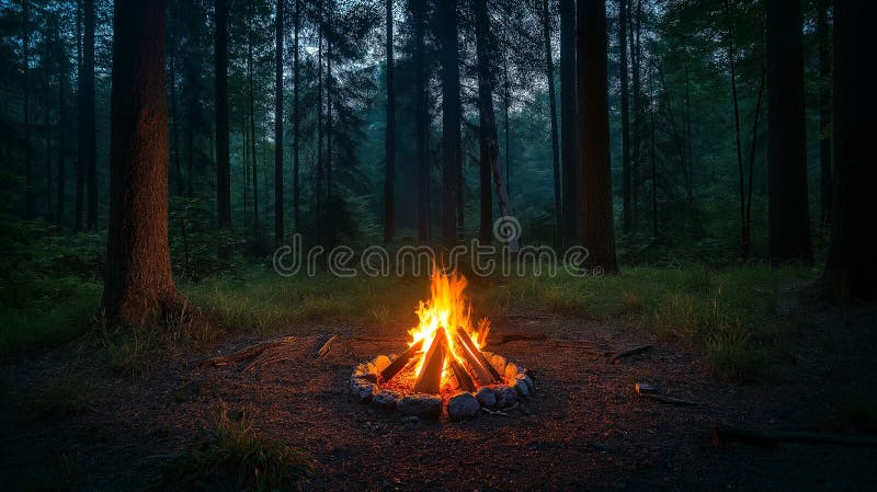 Glowing Orange Campfire in a Forest Clearing Stock Photo - Image of ...