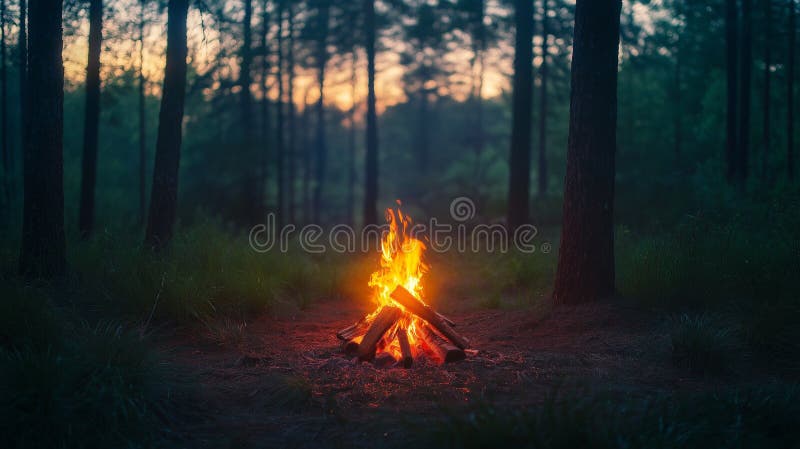 Glowing Orange Campfire in a Forest Clearing Stock Photo - Image of ...