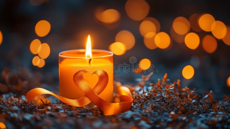 Glowing Orange Candle with Heart and Ribbon Stock Illustration ...