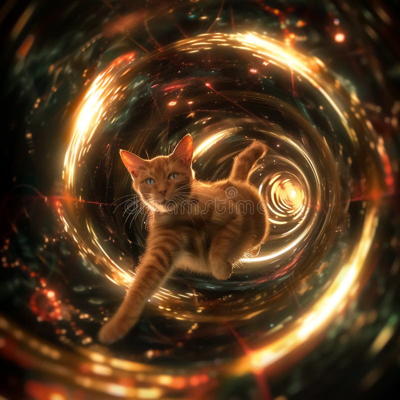 Glowing Orange Cat Gracefully Moves through Swirling Vortex of Light ...