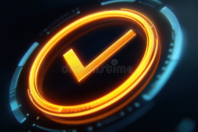 Glowing Orange Check Mark Showing Validation and Success in Digital ...
