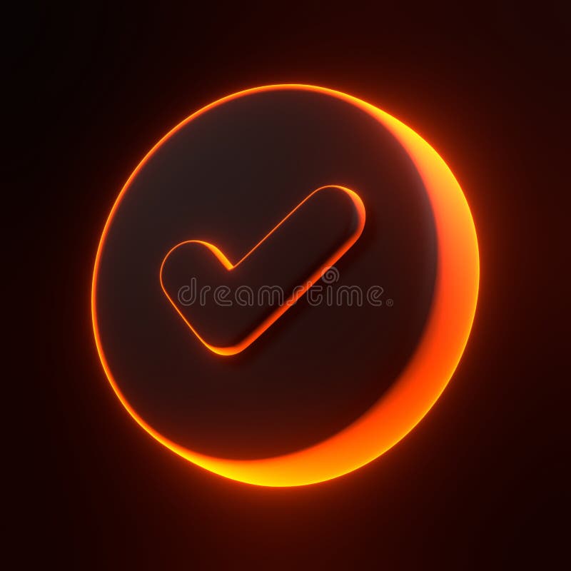 Glowing Orange Checkmark Icon in Dark 3D Design Stock Illustration ...