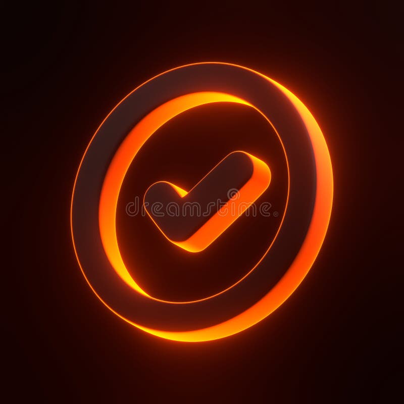 Glowing Orange Neon Checkmark Symbol Stock Illustration - Illustration ...